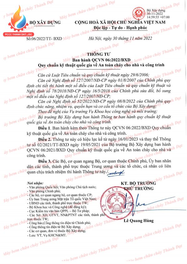 Thông tư 06/2022/TT-BXD Quy chuẩn kỹ thuật quốc gia về An toàn cháy